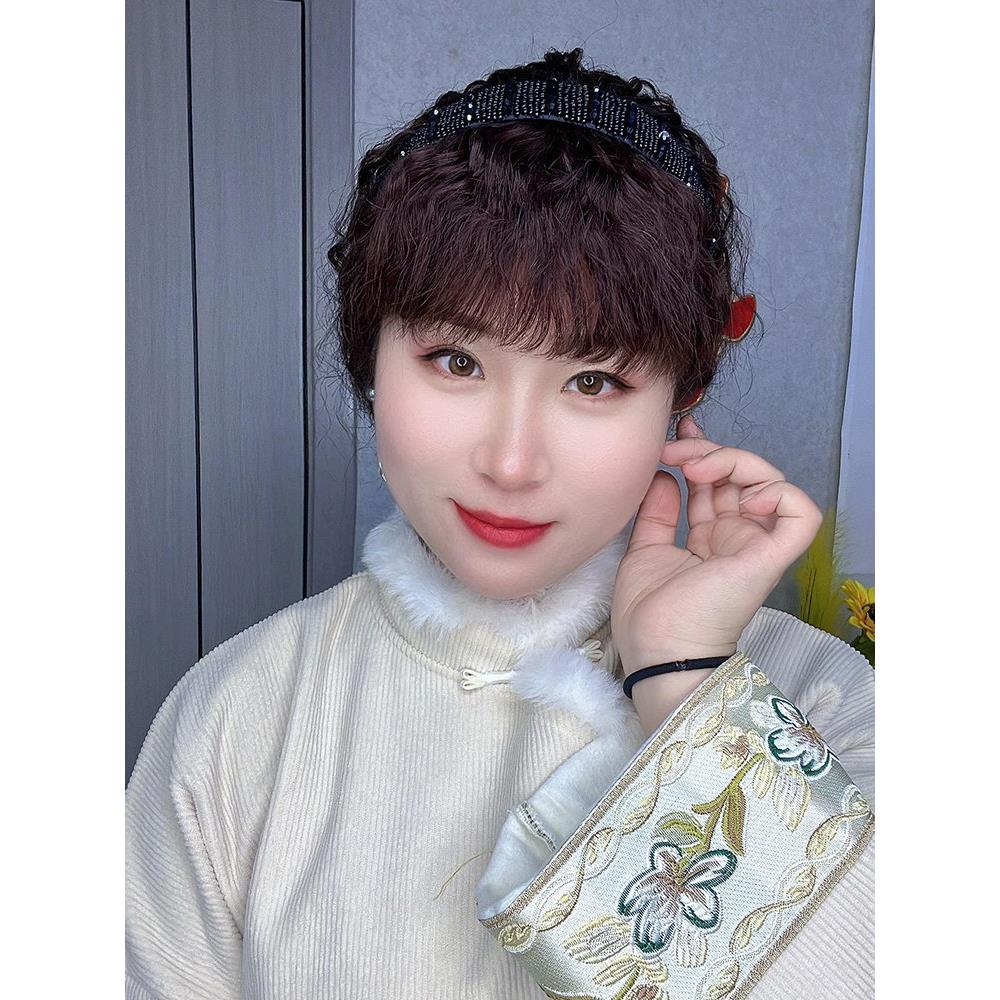 刘海发箍一体女玉米烫头顶前额遮白发卷发片蓬松增发量真发补发片