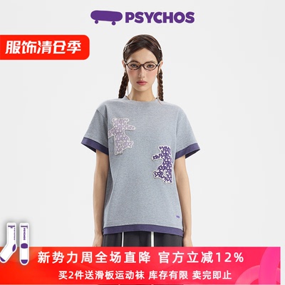 PSYCHOS镂空老花宽松休闲纯棉T恤