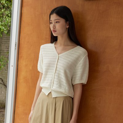 AIRIQI奥莱女装短袖针织衫都市百搭显瘦气质短款毛衫BZ42MS094