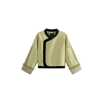 门里门外黄绿色双宫丝绒拼接斜襟童装外套BR24QW0890A
