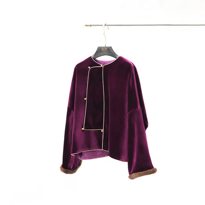 门里门外紫色丝绒斜襟外套BC25QW0365E