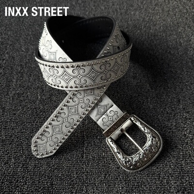 INXX STREE美式复古女士棕色压花y2k新款腰带装饰牛仔裤百搭皮带