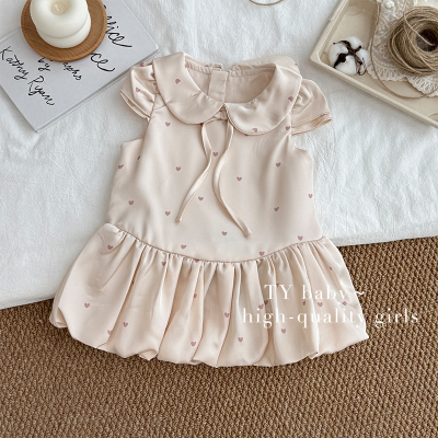 甜柚夏装女小童韩版时尚法式森系可爱少女粉花苞裙NNT0465-NX1