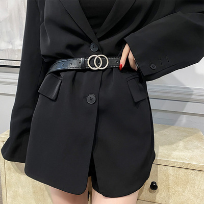 双圆皮带女韩版复古宽潮流个性简约百搭学生牛仔裤带腰带女ins风