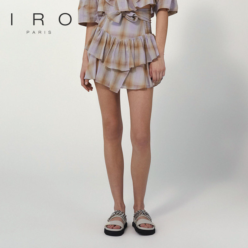 IRO Night 2025年夏季高腰绑带分层式格子半身裙短裙WM31TILIE22S_虎窝淘
