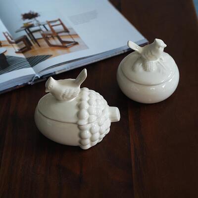 出口欧式复古松果造型陶瓷收纳罐子 小鸟创意糖果罐下午茶罐摆设