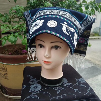 少数民族新款布依族刺绣绣花帽子头巾串珠头饰头帕新娘头帕