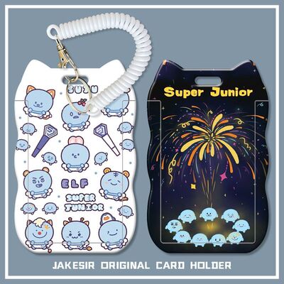 superjunior学生滑盖猫耳朵卡套饭卡公交身份证件保护套弹簧绳