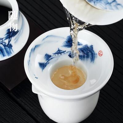 手绘青花白瓷陶瓷茶漏茶隔茶茶滤陶瓷具茶叶过滤器泡高茶过NDW滤