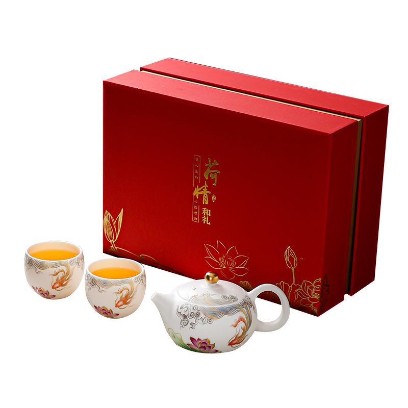 素烧羊脂玉瓷一壶二杯茶壶家用功夫茶杯泡茶壶套装公司高档商务