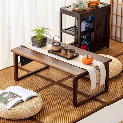 1637茶飘折窗桌子小茶几榻榻米叠坐地矮桌桌炕桌家实木地桌用炕几