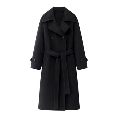 腰带双面毛呢外套大衣女