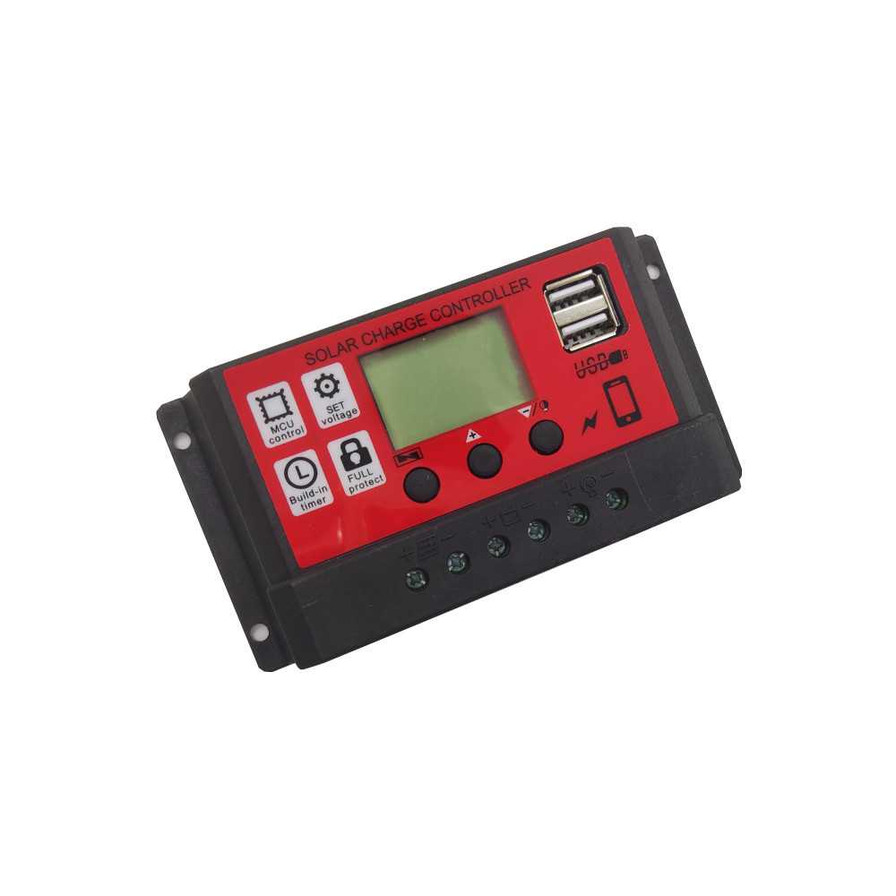 红面太阳能光伏发电控制器12V10A20A30A太阳能充电控制器带LCD屏