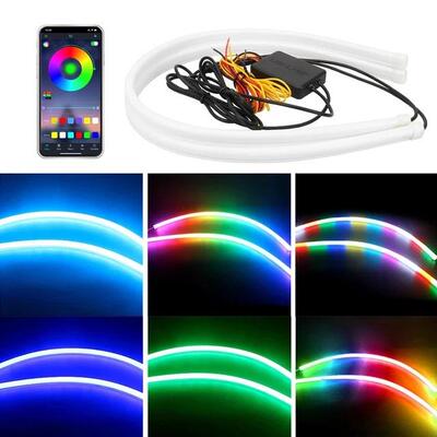 汽车幻彩LED高亮导光跑马流光转向泪眼灯启动扫描迎宾装饰日行灯