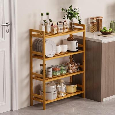 厨房置物架多层收纳架储杂物货架简易楠竹架子靠墙客厅落地窄书架