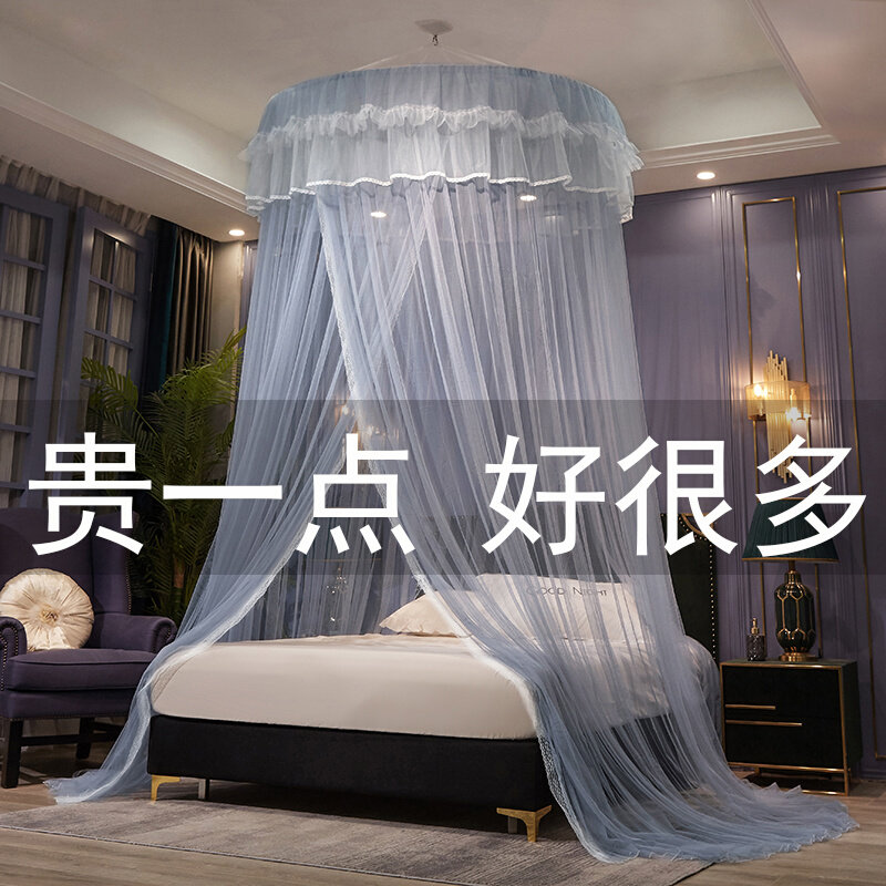 免打孔吊顶圆顶公主风加密蚊帐家用卧室1.8m床2023高级吸顶免安装