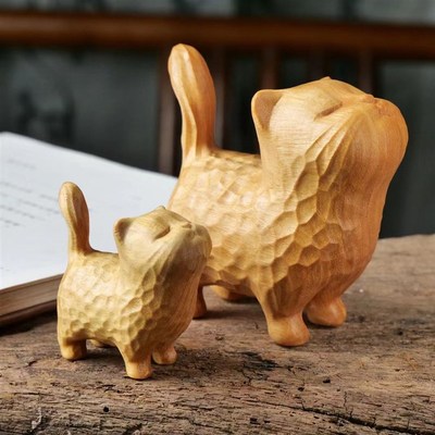 速发可爱猫礼友木质猫檀木盘玩包浆小木雕刻生日送物实猫咪摆件