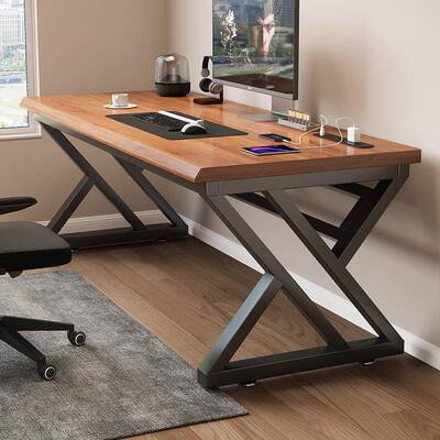 纯实木电脑桌xhy25040台家书用学习写字桌卧室电桌竞橡胶木式双人