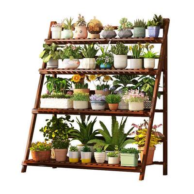 折叠挂花架落地阳台置物架41572多层阶式梯花子架可悬挂防腐多肉