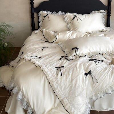 PKN法仙式少女套夏季天丝四件小众蕾丝花边蝴蝶心结公主风被套女