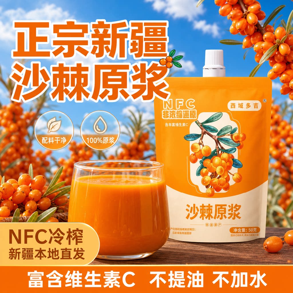 新疆特产新疆沙棘原浆沙棘果汁沙棘汁NFC冷榨富含维生素C鲜果鲜榨