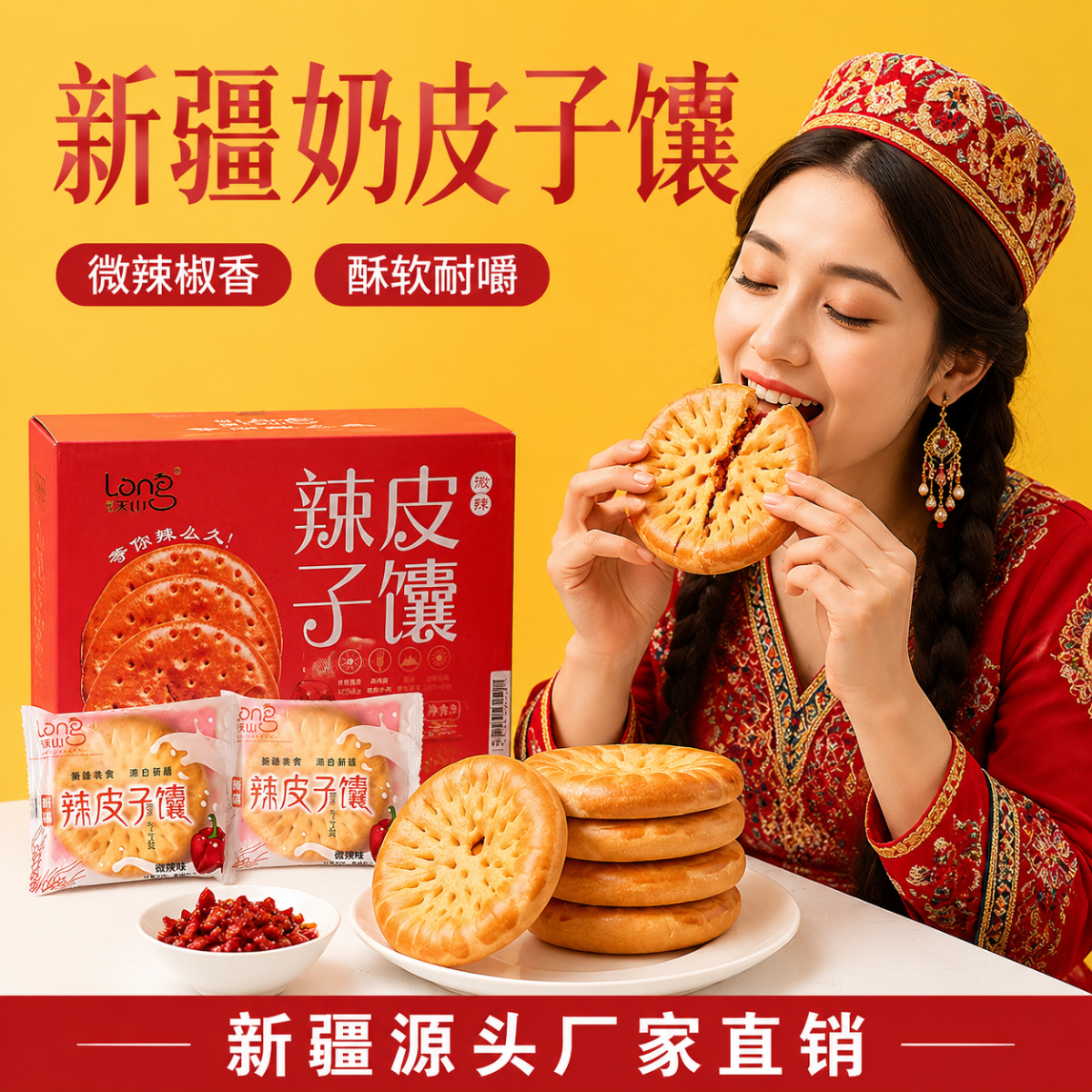 新疆工厂直销新疆特产新疆辣皮子馕少数名族糕点新疆食品辣皮子馕