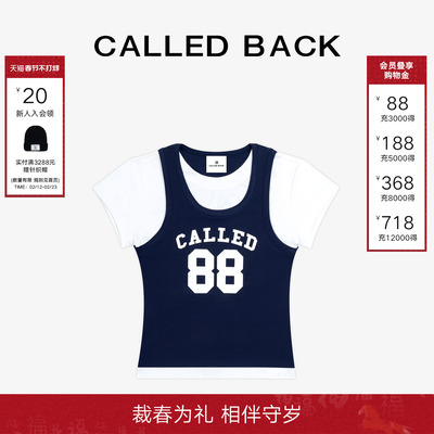 CALLEDBACK假两件短袖T恤女上衣