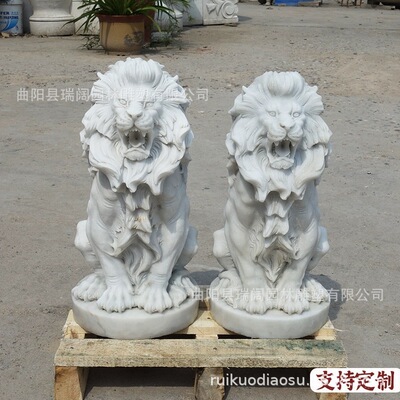 欧式狮子一对门口晚霞红狮子汇丰爬狮别墅酒店石精雕摆件石狮子