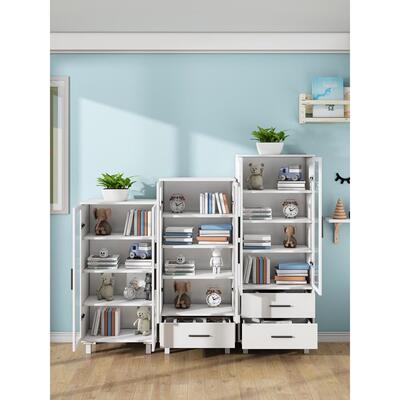 现代实实木儿童木书柜物带璃门防尘落地儿童书架玻家用客厅物储柜