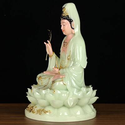 观音佛像家用供世奉汉白玉RUP观萨音菩南海观音坐像娑三婆圣神像