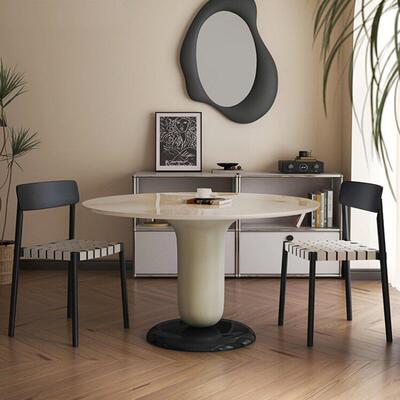 LDAD北欧实木圆形餐桌椅组合现代简约小户型设计师钢琴烤漆饭桌子