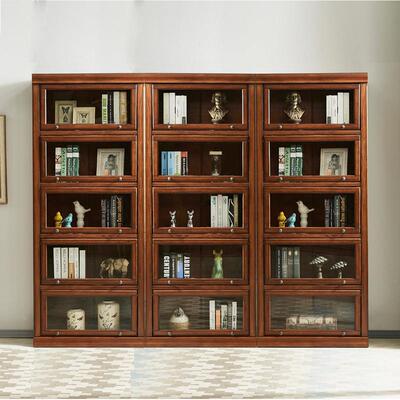 美式家实木书柜用地带门多层书架自由KSB组合柜落子收纳储轻物奢