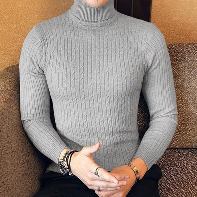 Autumn Winter Turtleneck Pullovers Warm Solid Color Mens Sw