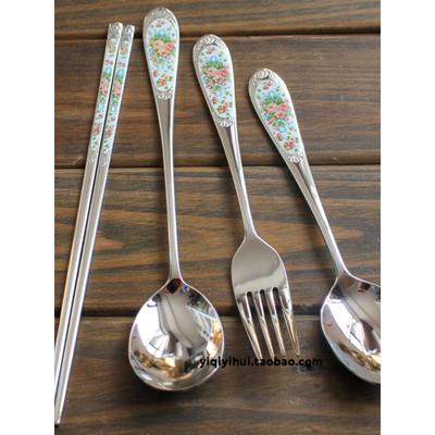 韩国进口SMF英式玫瑰花束 304不锈钢勺子西餐餐具 实心扁筷子套装