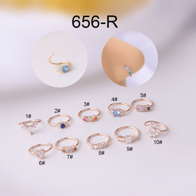 2022 New 1PC 0.8x8mm Colorfull Zircon Hoop Nose Rings Tiny H