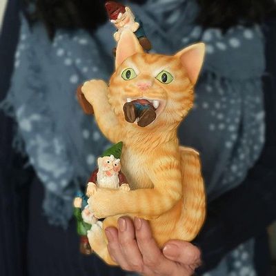 Cat ating Dwarf Gardn Statu Dwarf Rsin Figurin Gardn