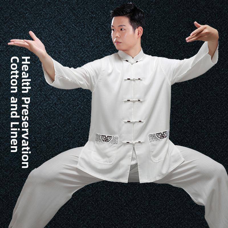 唐装棉麻太极服男式立武民族式太极服男式八段锦女太极练服