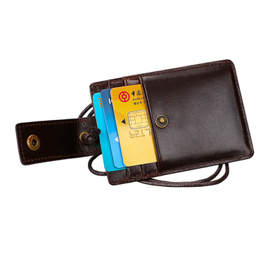 Genuine Leather Id Card Badge Holder with Lanyard RFID Block