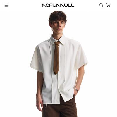 NOFUNNULL 可拆卸垫肩翻领短袖衬衫男女宽松极简风无性别衬衫上衣