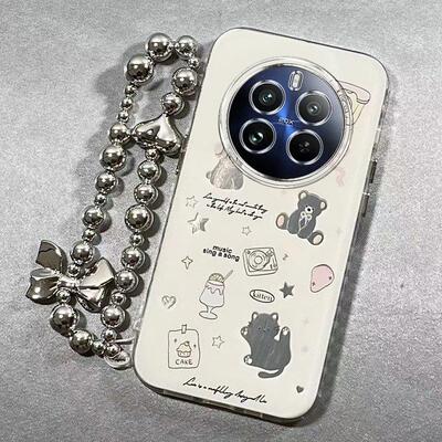 适用真我12pro手机壳realme13pro+十OPPO11新款V20V30t全包防摔真我10s电镀银可爱v23i简约v15v11sV3小猫小熊