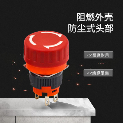 急停按钮16mm红色蘑菇头阻燃塑料紧急停止开关10A250VAC 保持式