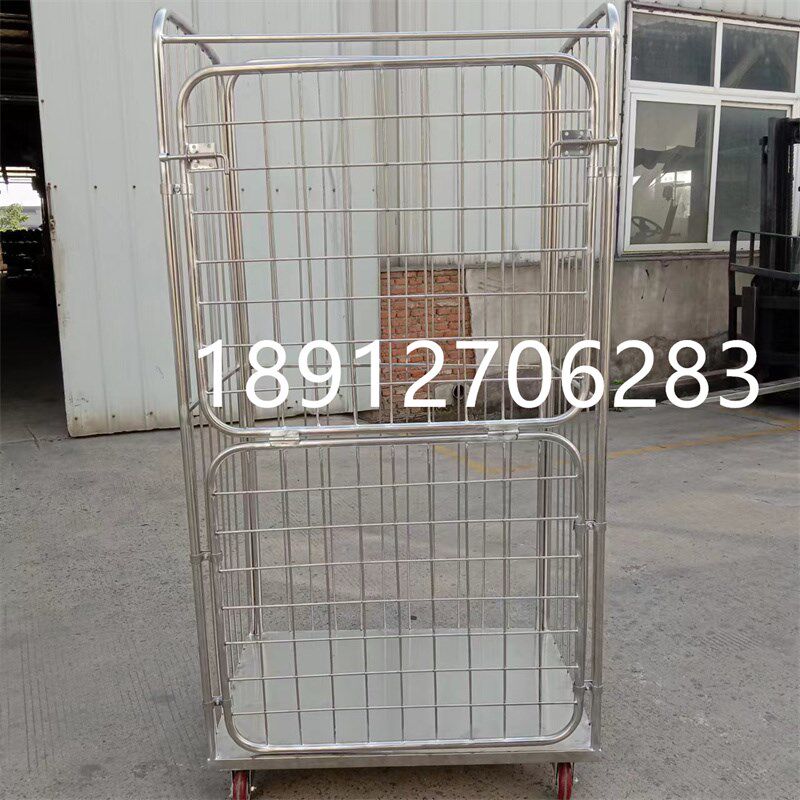 定做不锈钢移动h仓储笼304折叠周转台车快递金属网双开门车间使用