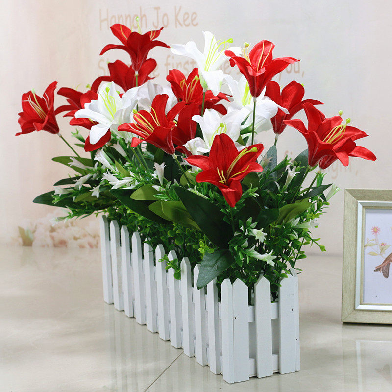 仿真百合栅栏绿植k栅栏花墙角阳窗台隔断遮挡装饰绿植摆设花槽盆