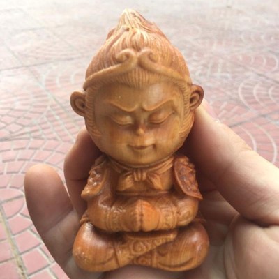 速发崖家件杨木雕悟空手把件工艺品柏居装饰斗战胜佛汽车摆黄齐天