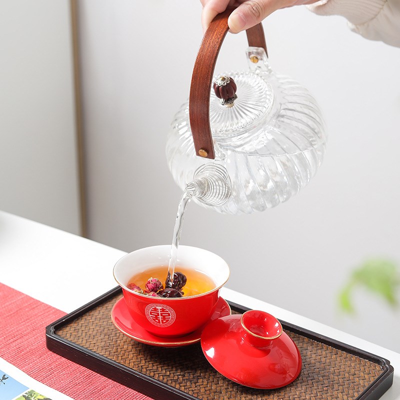 敬茶杯结婚茶具套装p家用四个喜碗敬茶碗敬茶壶送新人新婚礼物
