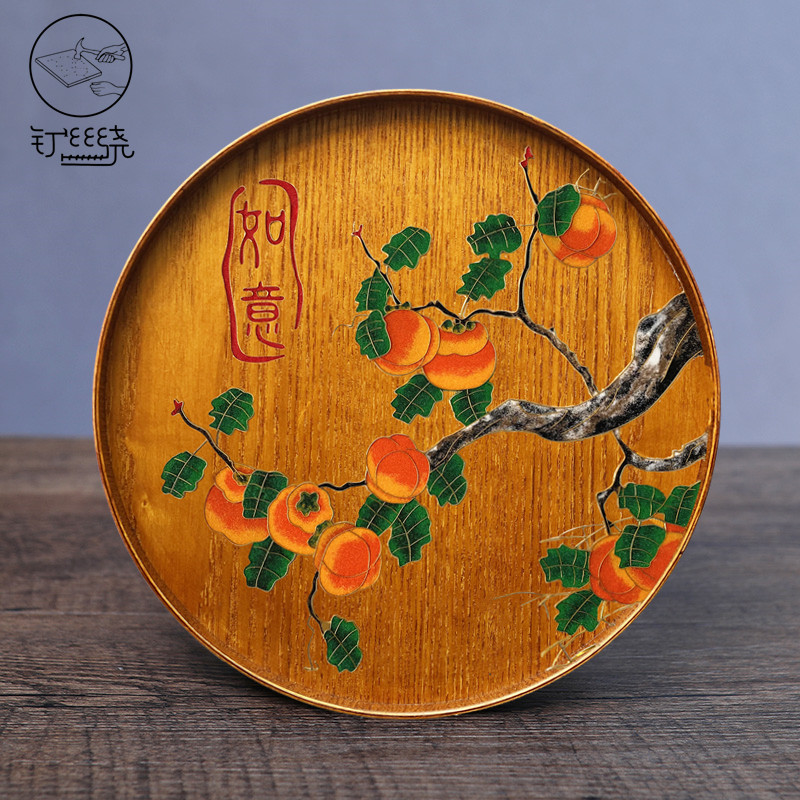 实木复古茶盘景泰蓝l掐丝珐琅diy手工金丝彩砂画毕业设计手工礼物