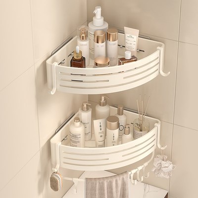 奶油风化妆室置物架浴室架子免打孔厕所洗手间浴室三角壁挂1835