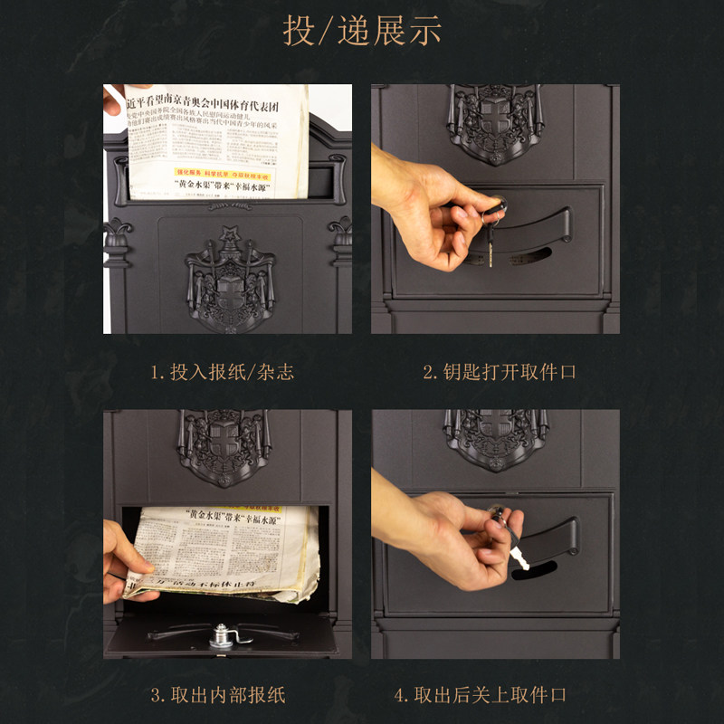 欧式别墅信报箱室外挂墙铁艺w邮箱带锁邮筒复古创意见箱江浙沪包