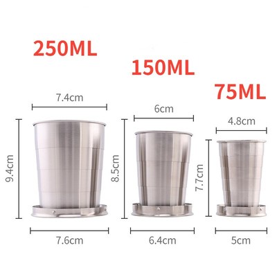 75ml/150ml/250ml Stainless Steel Folding Cup Telescopic Mug