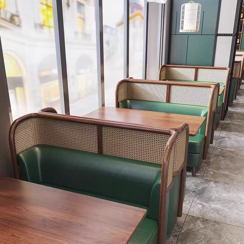定做西餐厅卡座沙发m商用火锅店湘菜馆连锁店茶楼实木编藤桌椅组